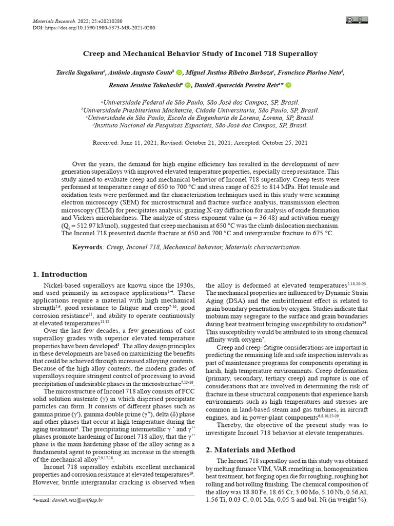 Inconel 718 Creep and Mechanical Study | PDF | Creep (Deformation ...