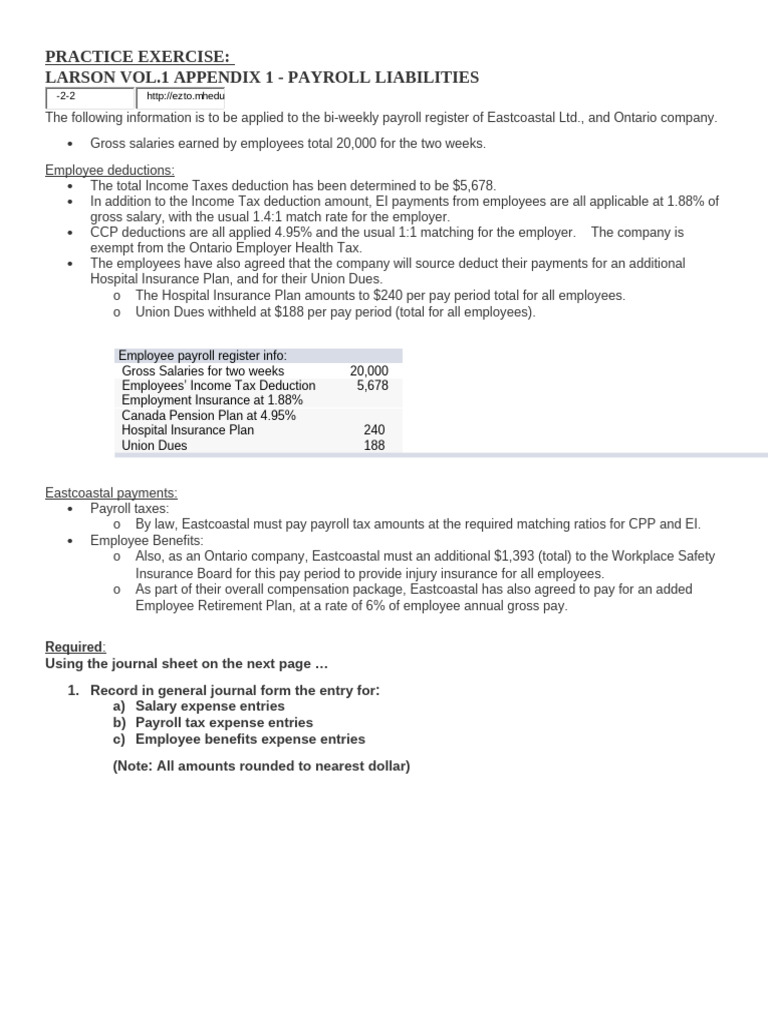 Practice Exercise - Student - Payroll Liabilities | PDF