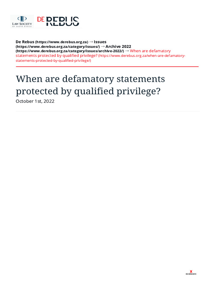 When Are Defamatory Statements Protected by Qualified Privilege | PDF ...