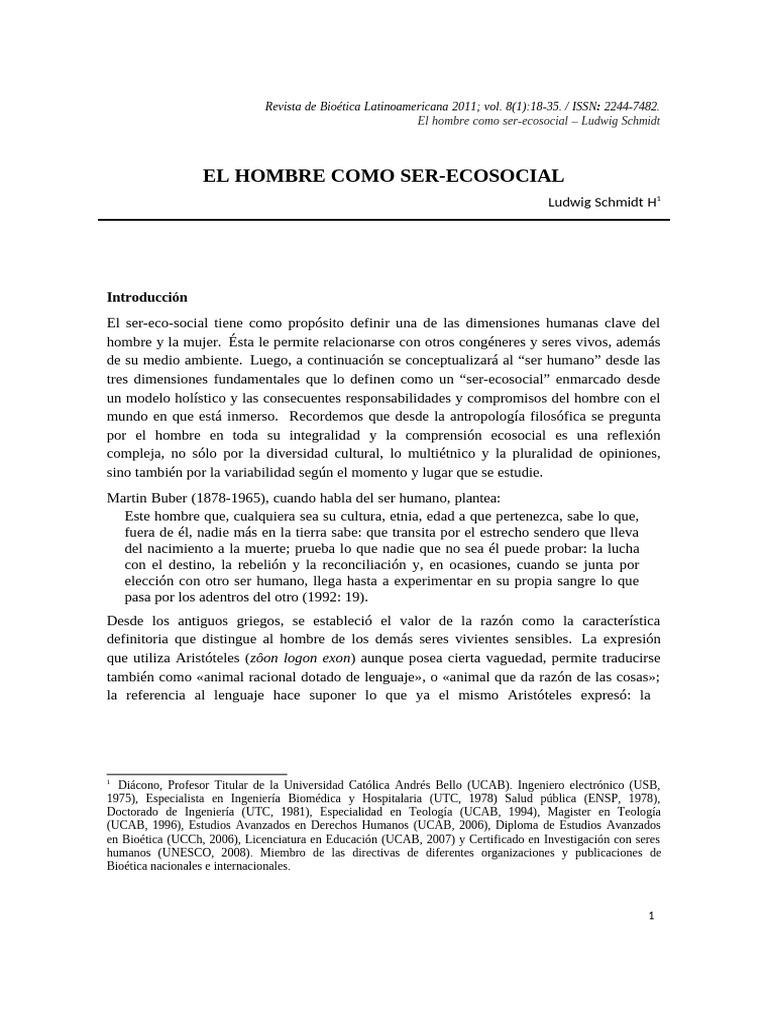El Hombre Como Ser Ecosocial - Lectura | PDF | Aristóteles | Bioética