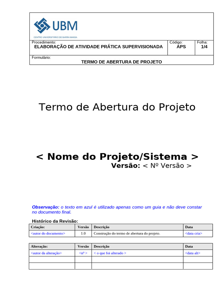 Termo de Abertura Do Projeto | PDF