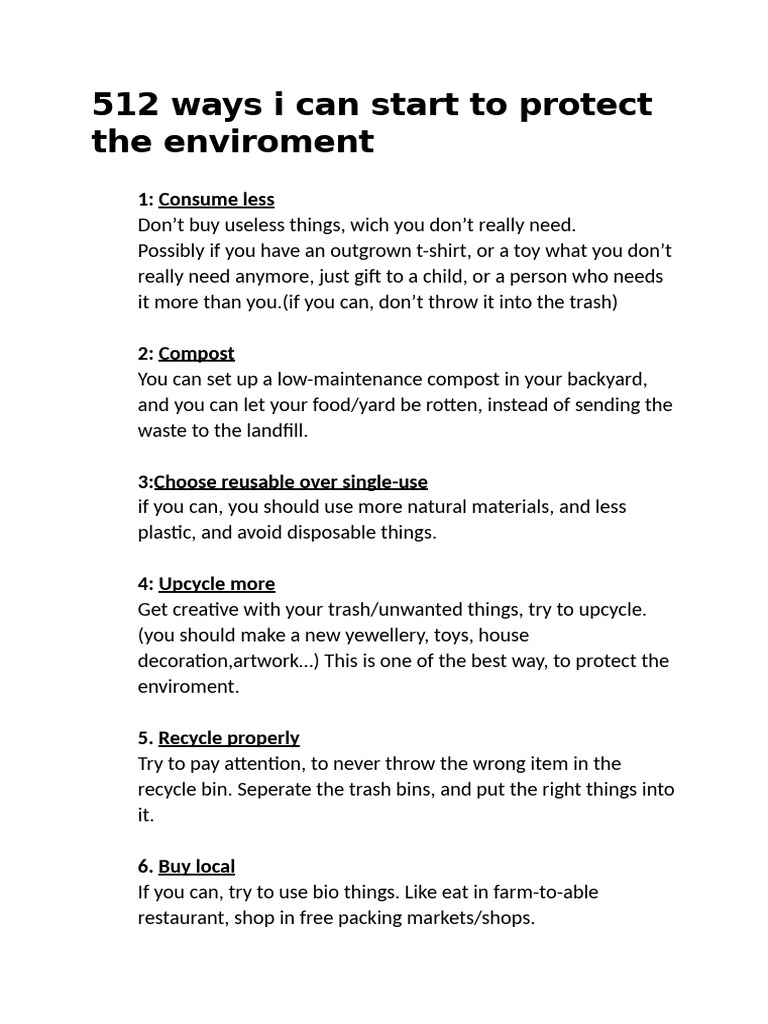 12 Ways I Can Start To Protect The Enviroment | PDF | Waste | Economy ...