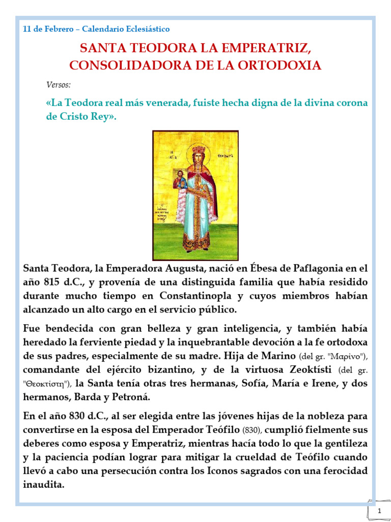 Santa Teodora: Emperatriz y Defensora de la Ortodoxia | PDF | imperio ...