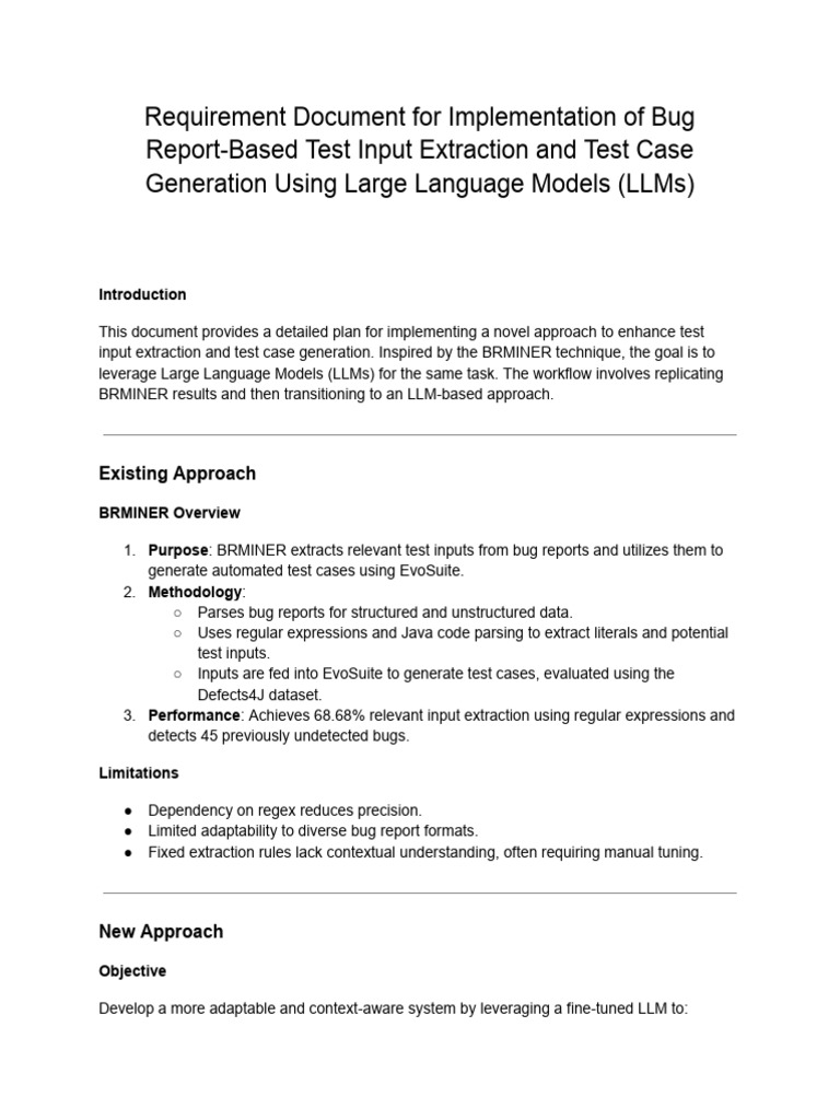 Requirement Document for Implementation of Bug Report-Based Test Input ...