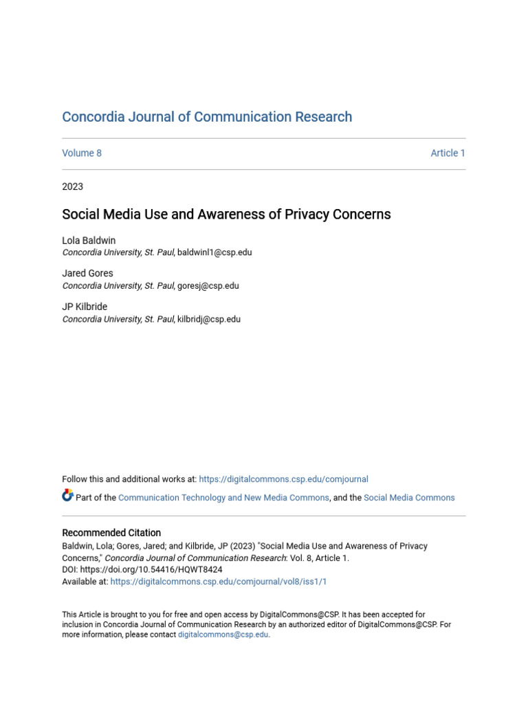 Social Media Use and Awareness of Privacy Concerns | PDF | Privacy ...