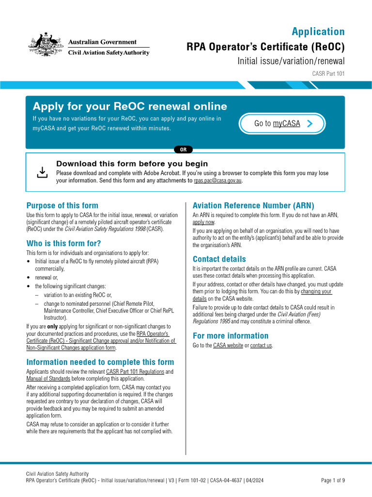 RPA Operator's Certificate Application Guide | PDF | Flight Instructor