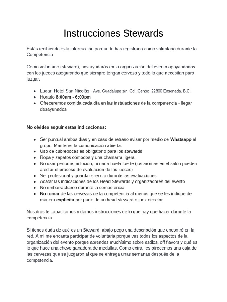 Instrucciones Stewards | PDF
