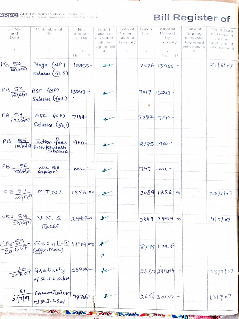 Bill Register Of: Yoga (NP) I5165 | PDF