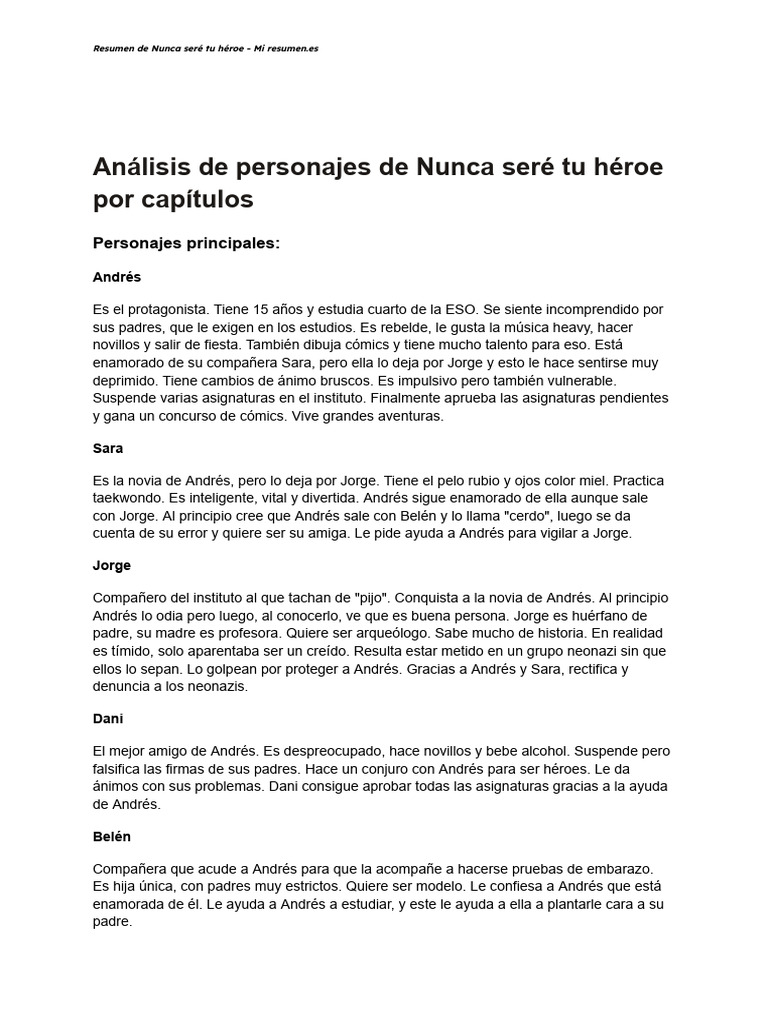 Análisis de "Nunca seré tu héroe" | PDF