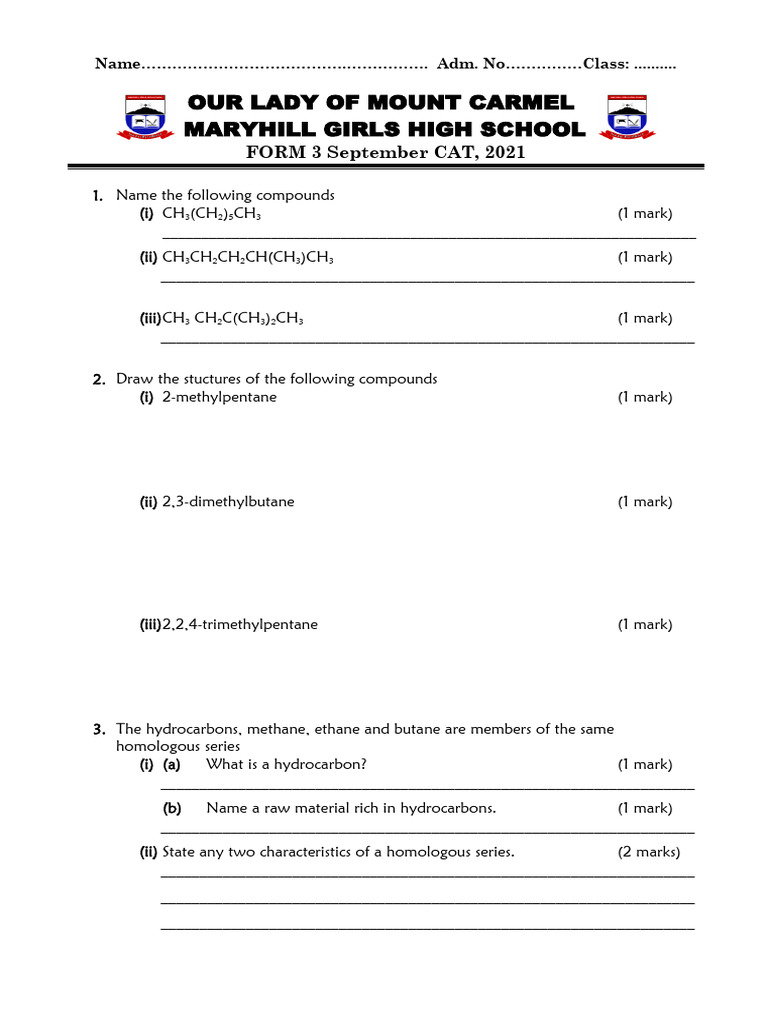 Chem form 3 CAT | PDF | Isomer | Hydrocarbons
