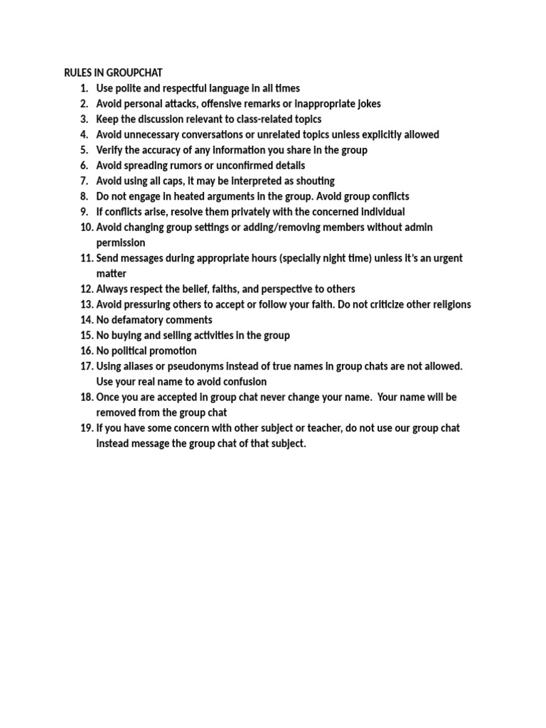 Essential Group Chat Rules Guide | PDF