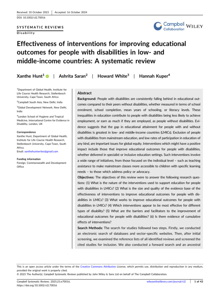 Effectiveness of Interventions For Improving Educational | PDF | Inclusion (Education) | Disability