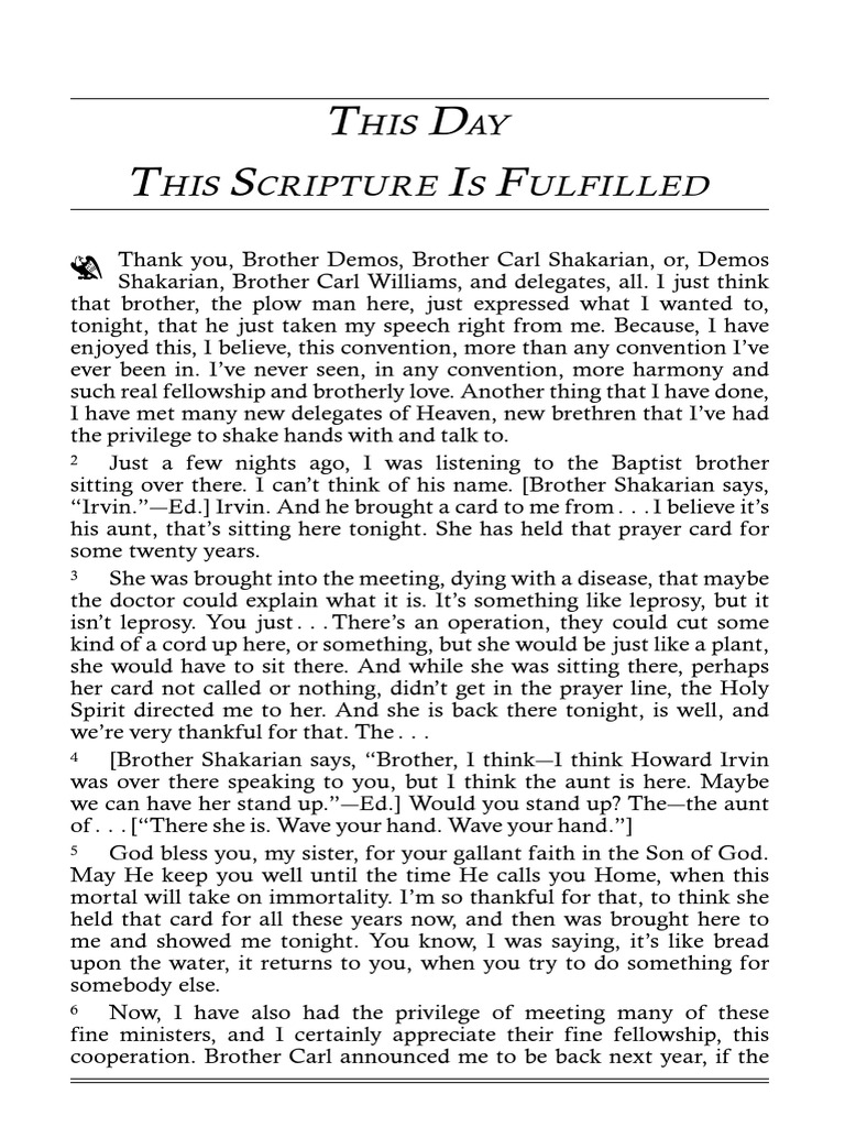 65-0125 This Day This Scripture Is Fulfilled VGR | PDF | Jesus | Prayer