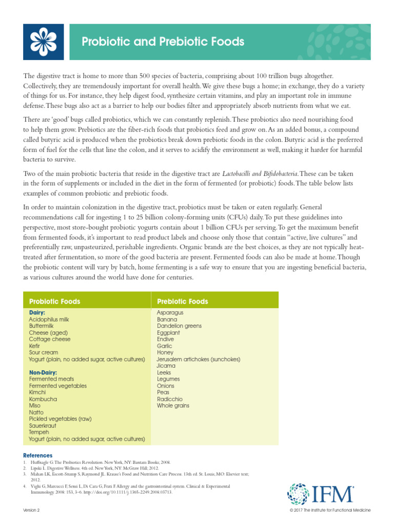 Probiotic and Prebiotic Food Guide | PDF | Probiotic | Foods