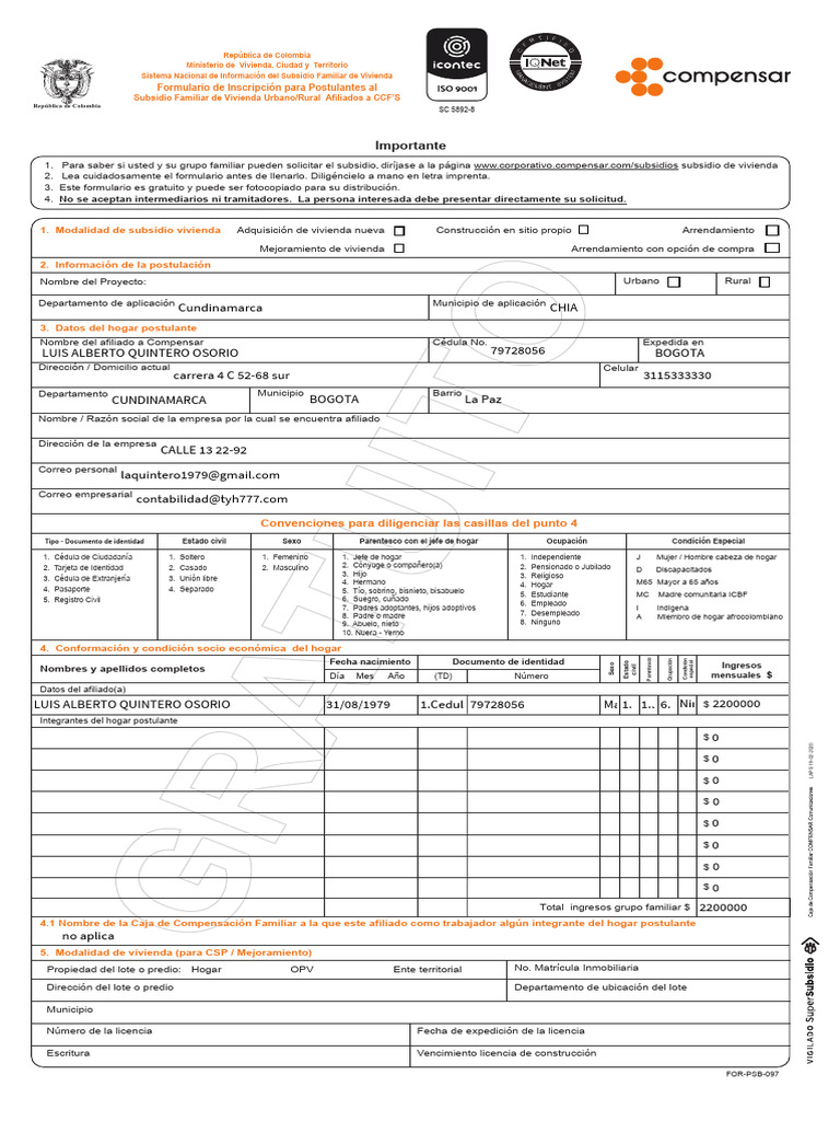 79728056-Formulario Postulación Subsidio Vivienda - Encrypted | PDF | Información | Bases de datos