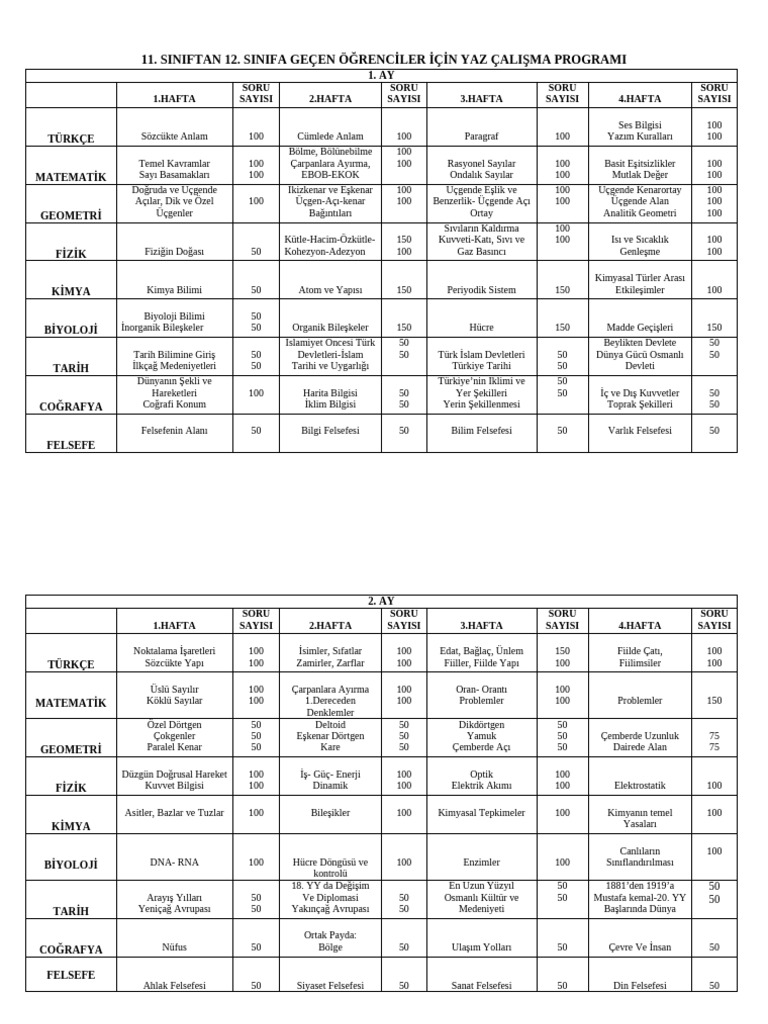 Sınıflar Yaz Programı | PDF