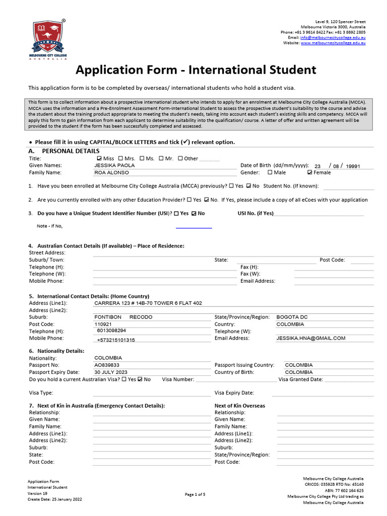 Application Form-International. V19. 250122 | PDF | Payments