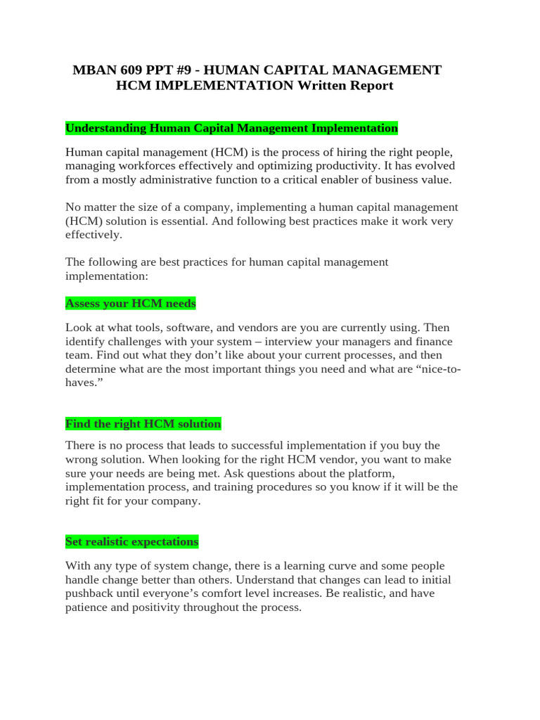 MBAN 609 PPT# HCM Implementation | PDF | Recruitment | Human Resources