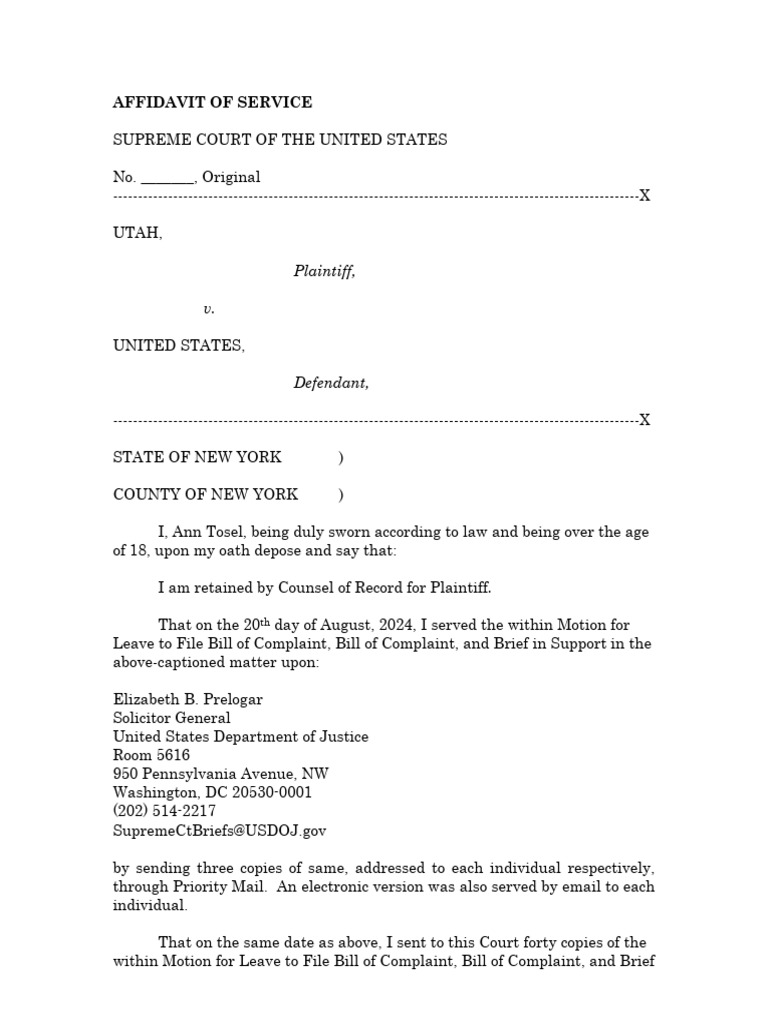 Utah Affidavit of Service | PDF