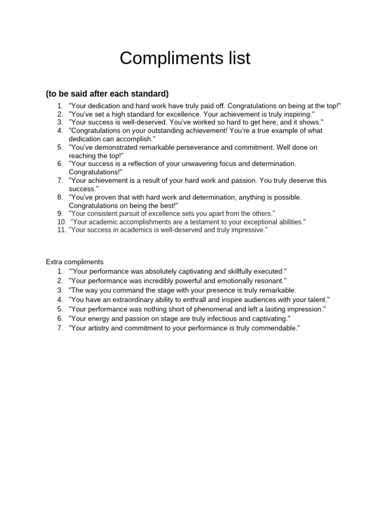Compliments List | PDF