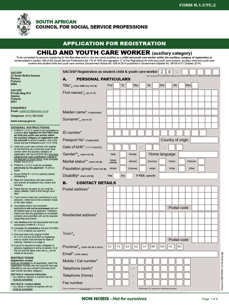 SACSSP Child and Youth Care Worker Registration Form | PDF | Identity ...
