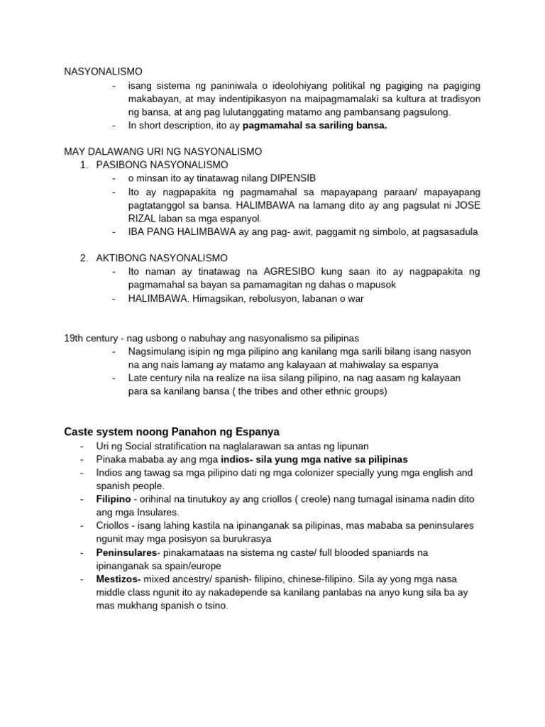 NOTES, Pag Usbong NG Nasyonalismo | PDF