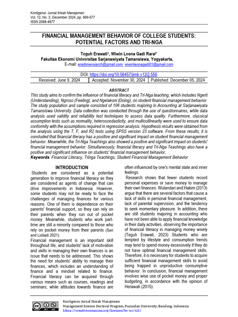 Financial Management Behavior of College Students | PDF | Coefficient ...