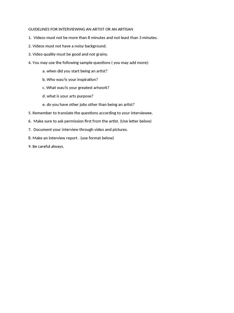 Interview Guidelines for Artists | PDF