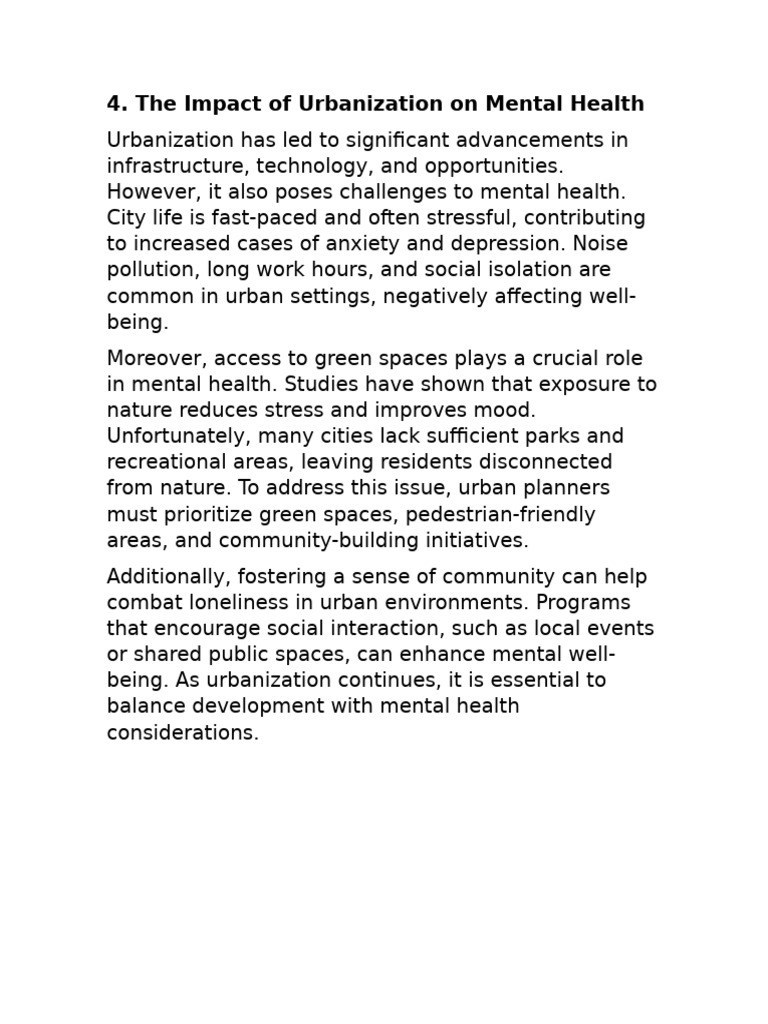 Urbanization's Effects on Mental Health | PDF