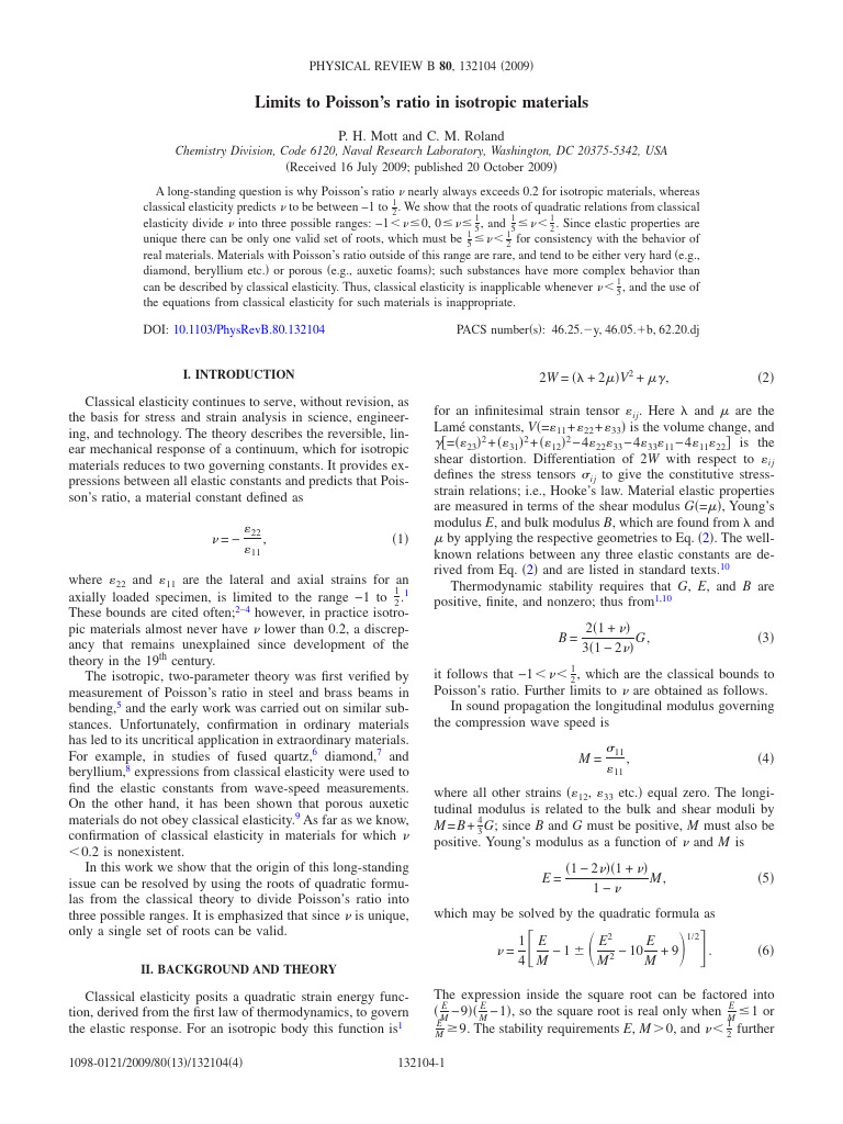 2009-Limits to Poisson’s ratio in isotropic materials | PDF | Young's ...