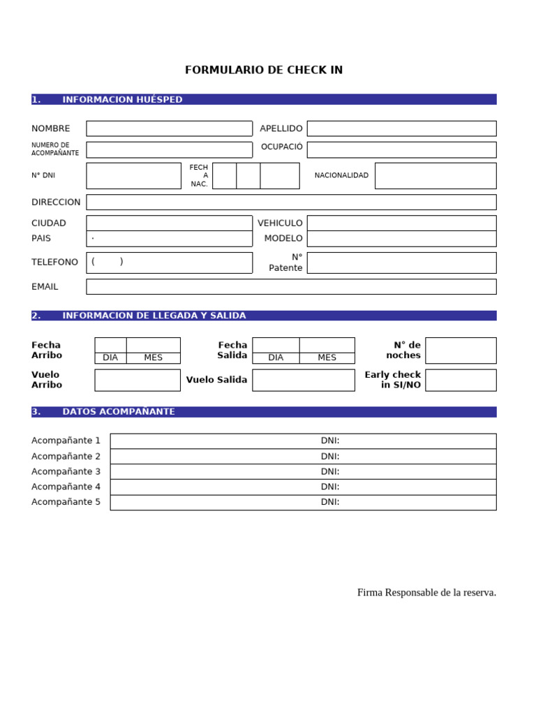 Planilla de Check-In | PDF