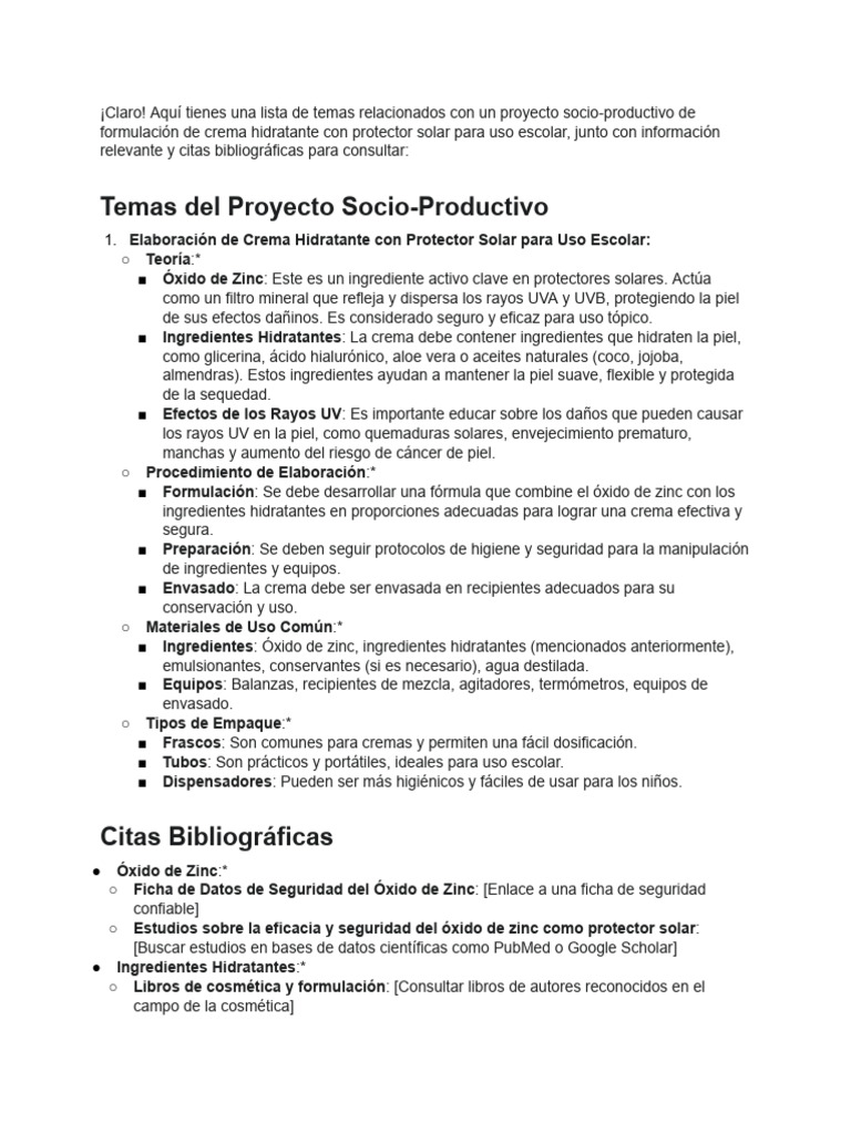 Temas Del Proyecto Socio-Productivo | PDF | Protector solar