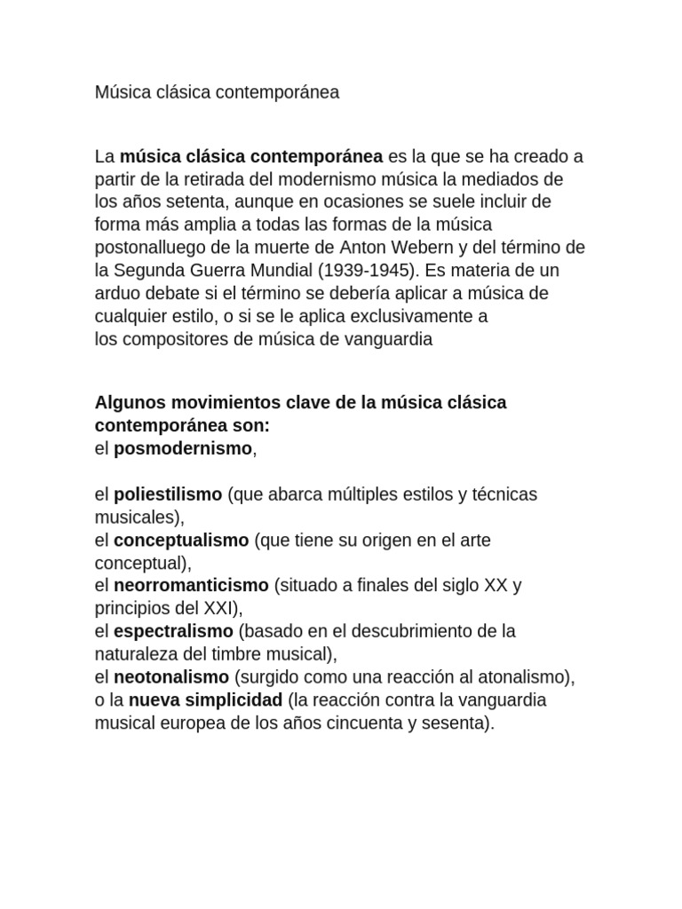Música Clásica Contemporánea | PDF