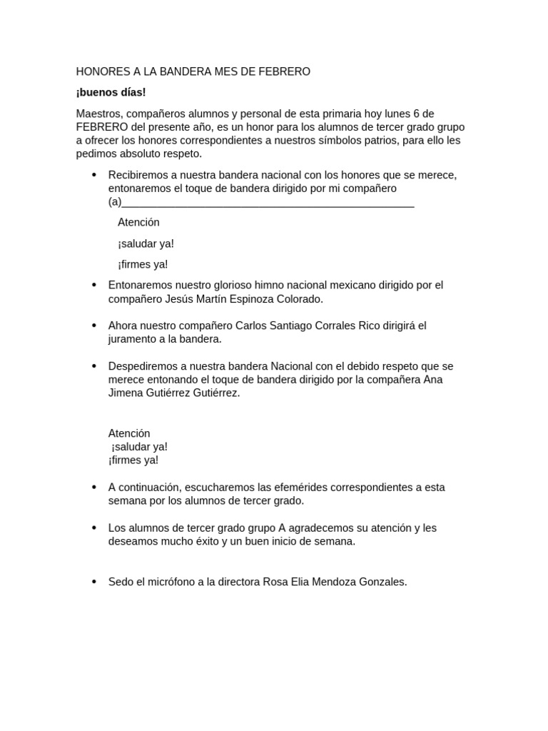 Honores a La Bandera Mes de Febrero | PDF | México Honores a La Bandera Mes de Febrero | PDF | México