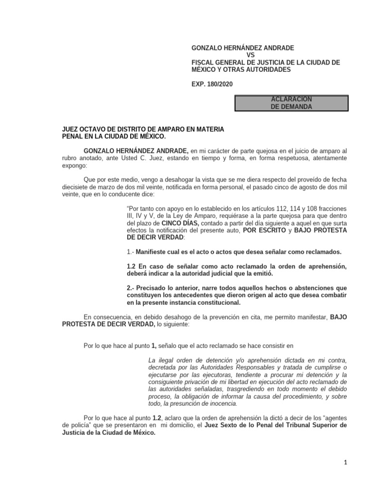 AMPARO GONZALO 17 Mzo Desahogo de Prevencioncccc | PDF | Justicia ...