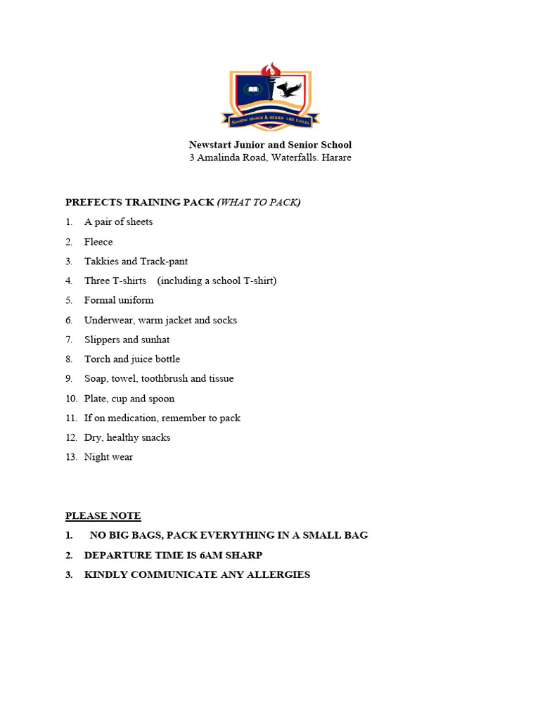 Prefects Packing List | PDF