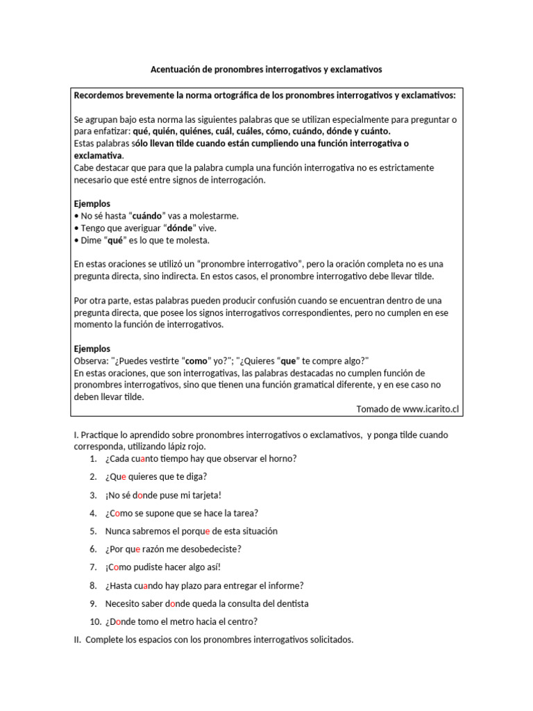 Pronombres Interrogativos y Exclamtivos | PDF | Pronombre