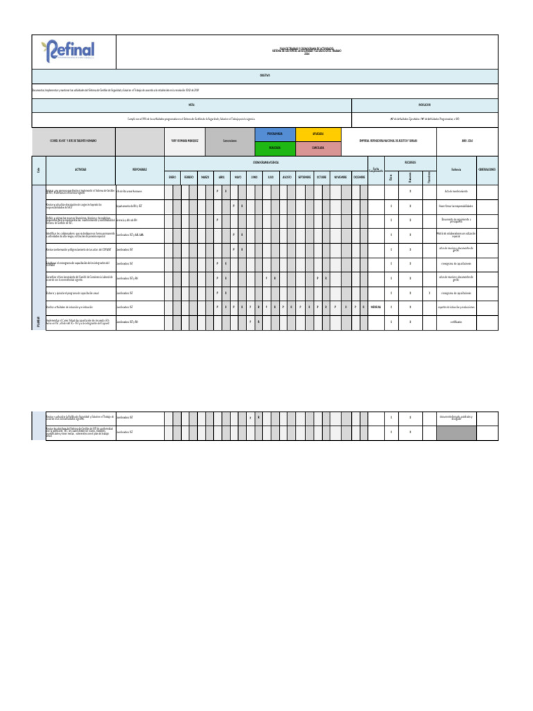 Plan de Trabajo 2025 Cocola | PDF | Seguridad y salud ocupacional ...