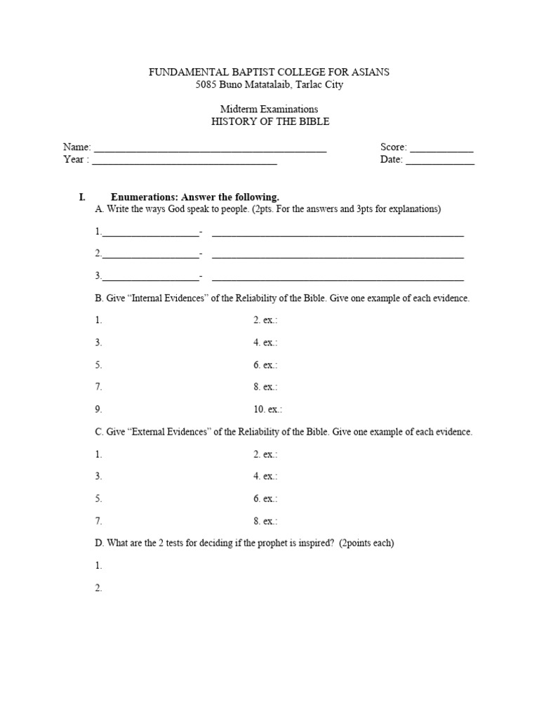 Midterm Exam: History of the Bible | PDF