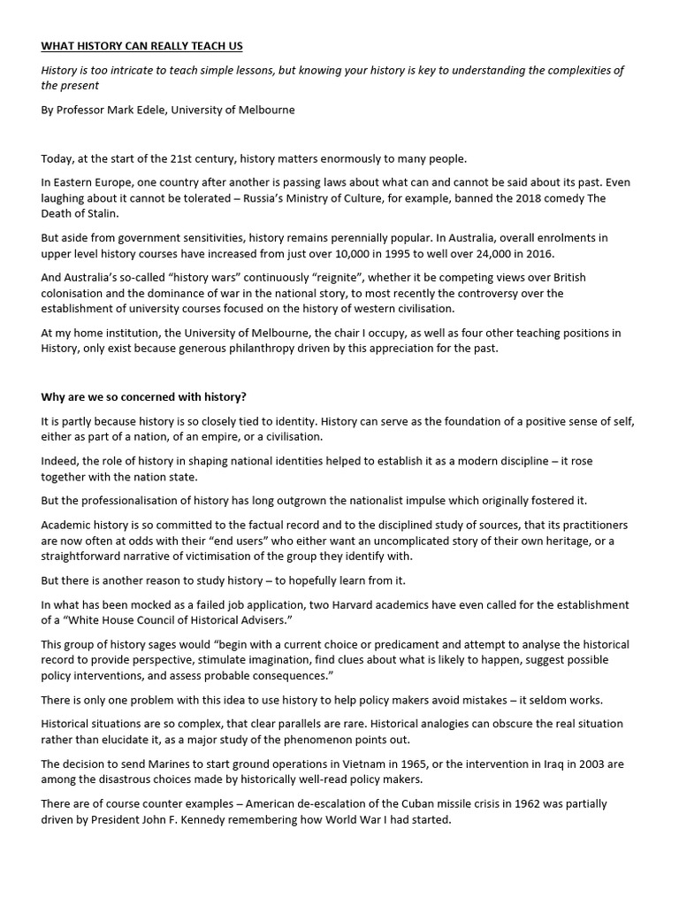 The Importance of Understanding History | PDF | Liberal Arts Education