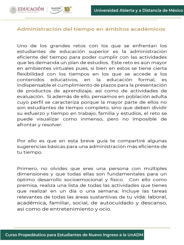Guía de Tiempo para Estudiantes Adultos | PDF | Plan de estudios ...