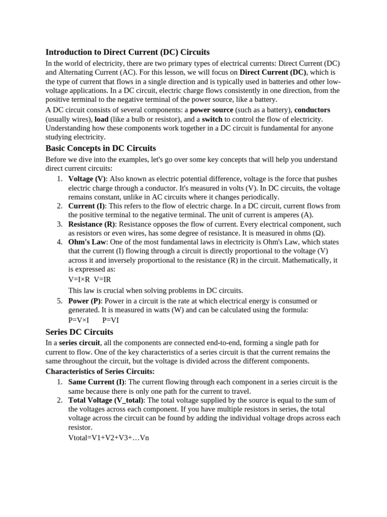 Introduction To Direct Currentt | PDF | Direct Current | Electric Current