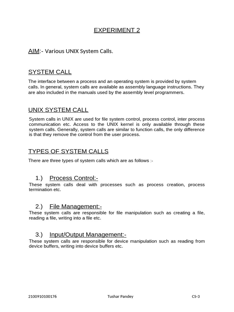 Various System Calls | PDF | Process (Computing) | Software
