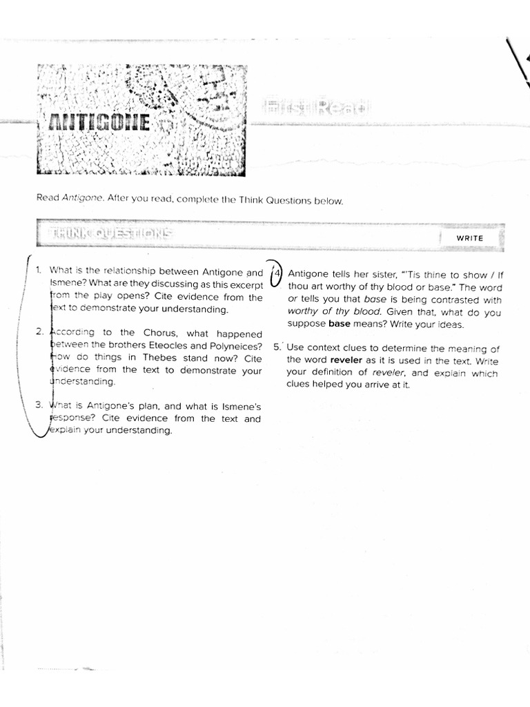 Antigone - Think Questions and Close Read | PDF