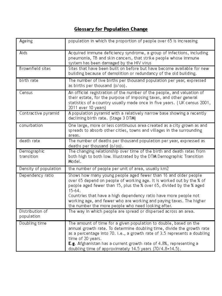 Glossary For Population Change 2 | PDF | Hiv/Aids | Immigration