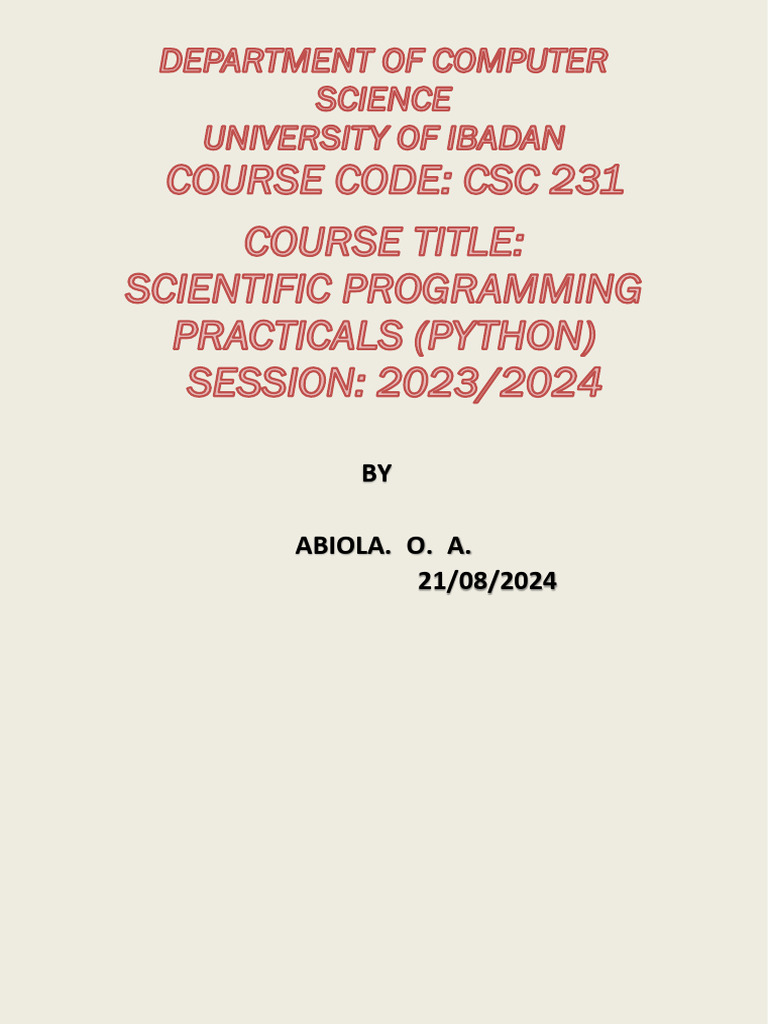Csc 231 Practical 2024 (3) | PDF | Python (Programming Language) | Area