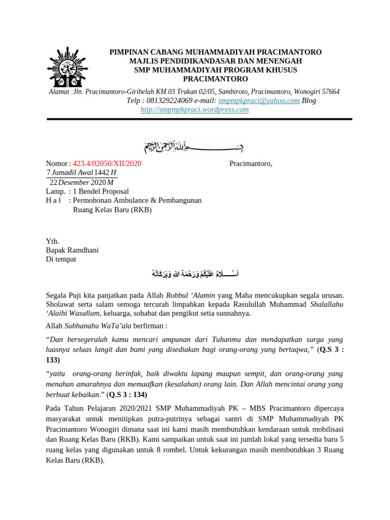 Surat Proposal Pak Ramdhani New | PDF