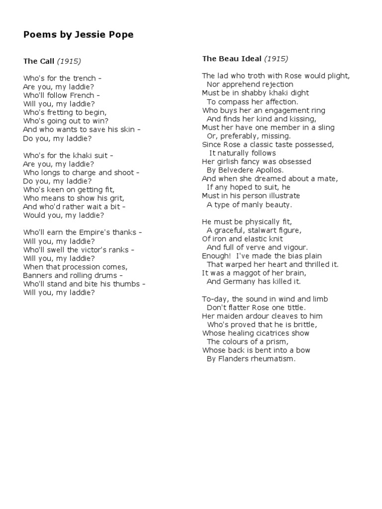 Jessie Pope's War Poems Analysis | PDF