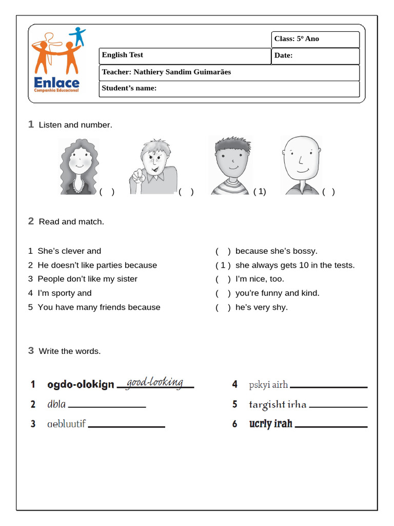 English Test for 5th Grade Students | PDF