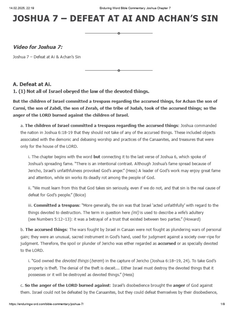 Defeat at Ai: Achan's Sin Unveiled | PDF | Joshua | Book Of Deuteronomy